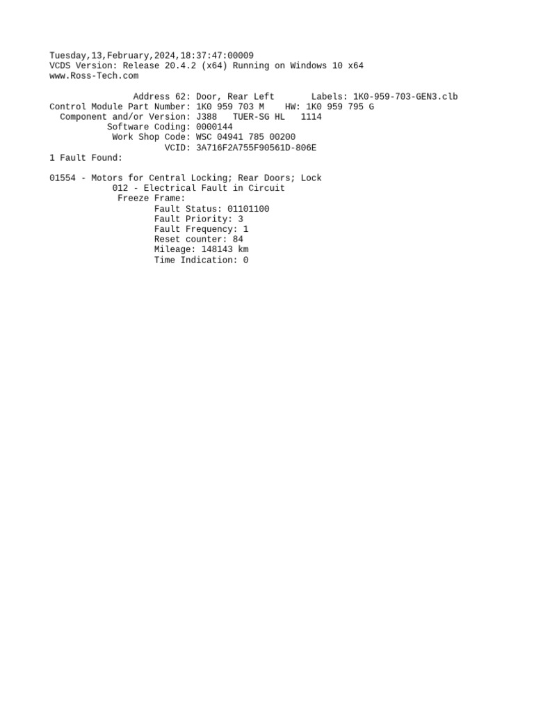 Dada Immo: Central Locking Fault Report | PDF