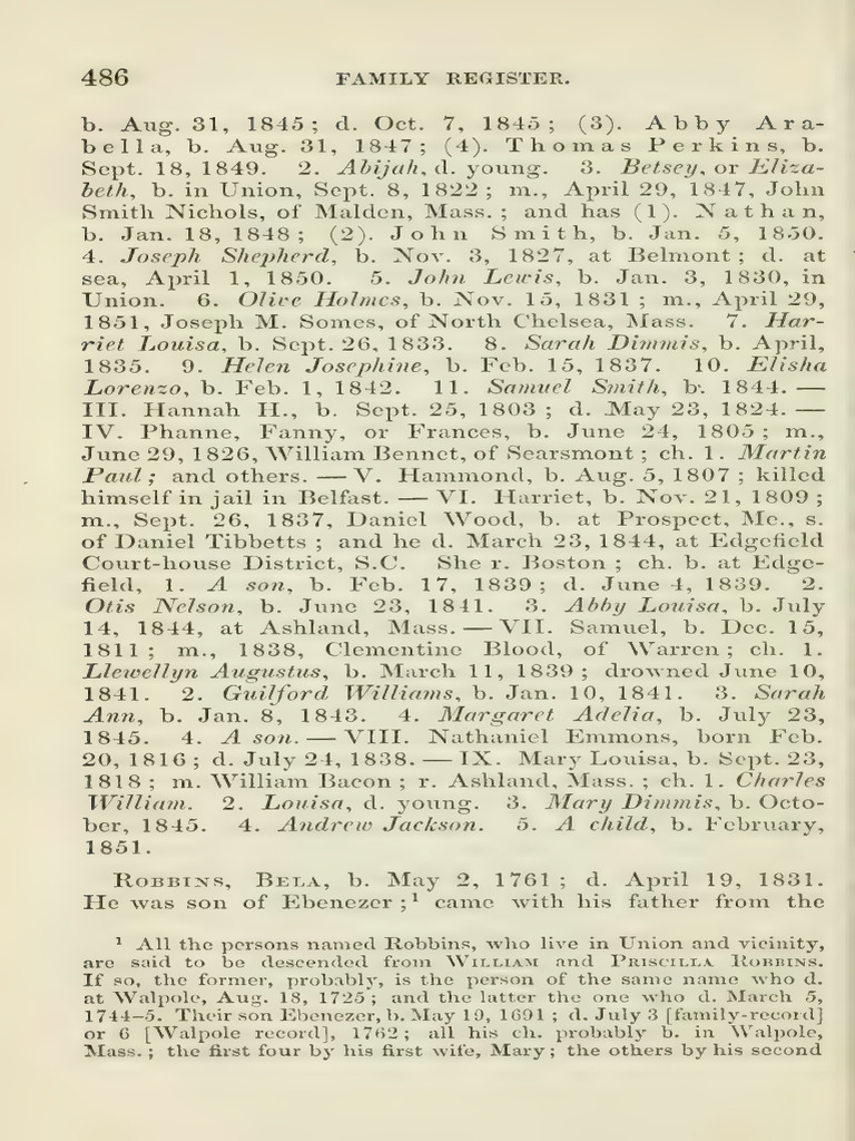 Robbins Family Genealogy Register | PDF