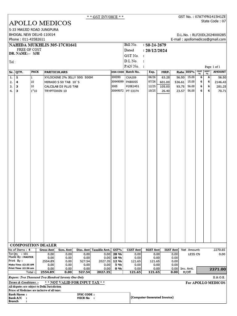 Apollo Medicos GST Invoice Details | PDF | Taxation | Economy Of India