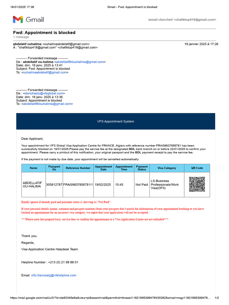 Gmail - FWD - Appointment Is Blocked | PDF | Payments