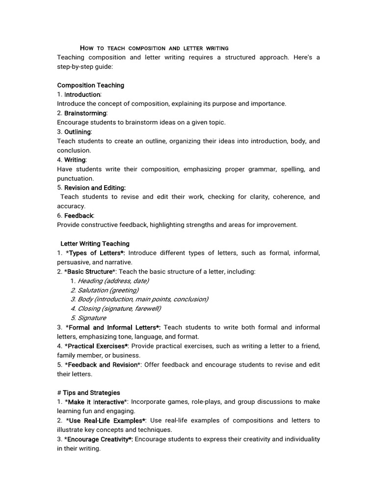 How To Teach Composition and Letter Writing | PDF