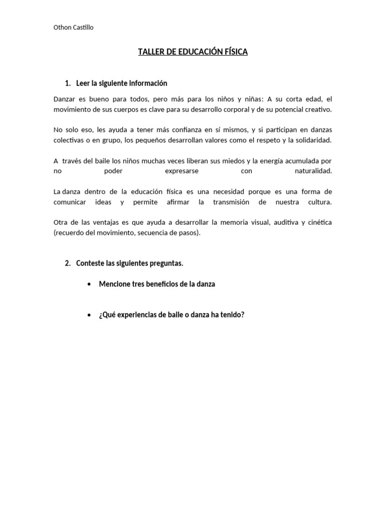 Taller clases asistidas EEFF dic | PDF | Bailes | Ecuador