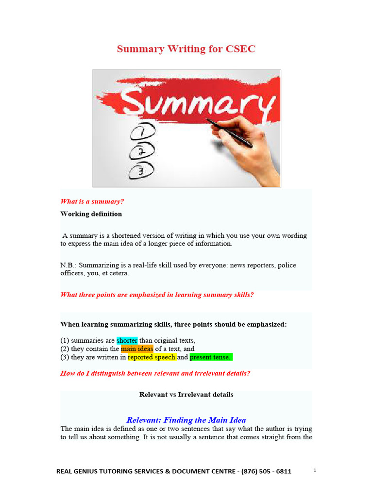 Summary Writing For CSEC | PDF | Reading Comprehension | Human ...