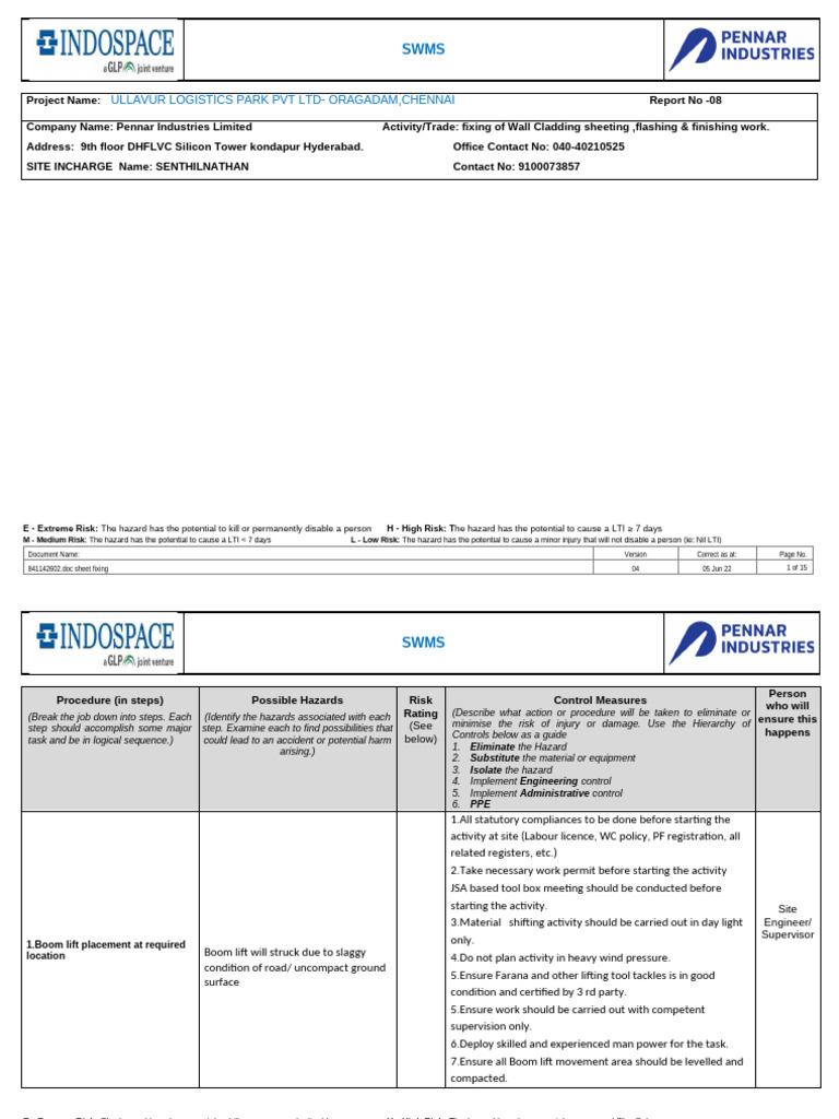 SWMS-008 WALL Cladding Sheeting | PDF