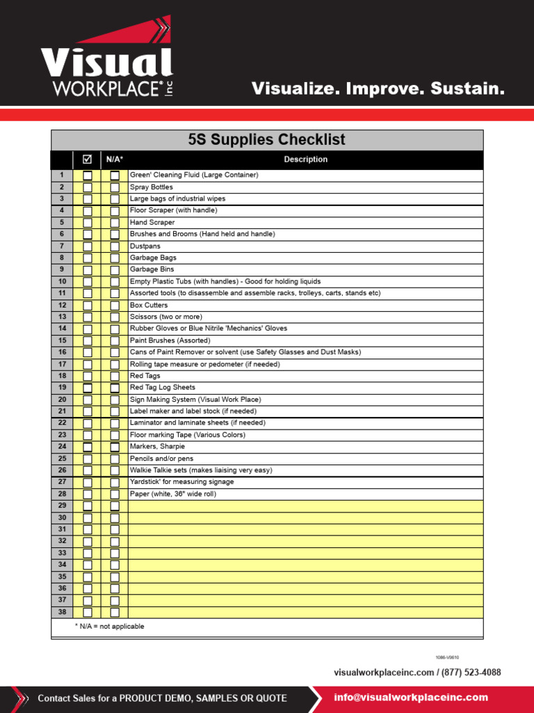 5S Supplies Checklist for Workplace | PDF