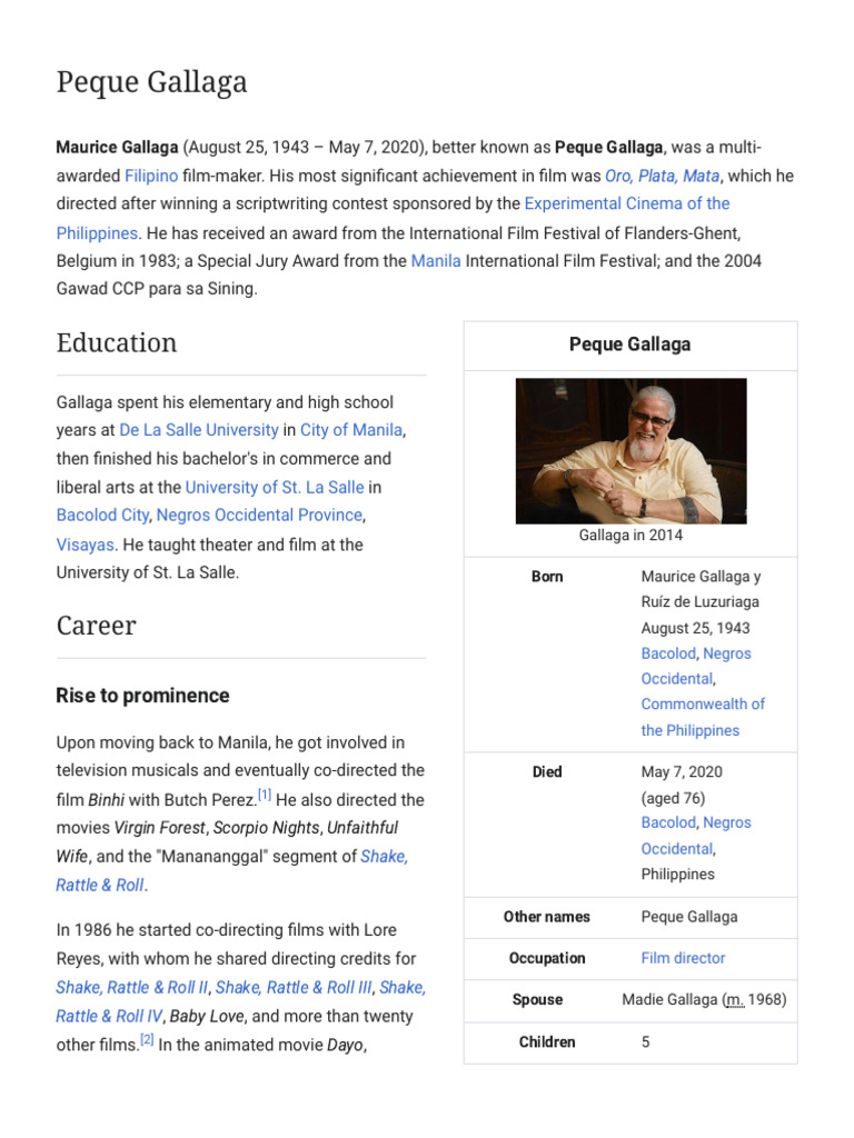 Peque Gallaga: Celebrated Filipino Filmmaker | PDF