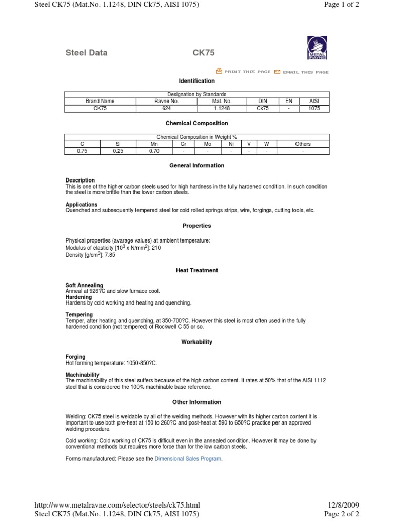 C75C - Ck75 Steel Data | PDF | Steel | Annealing (Metallurgy)