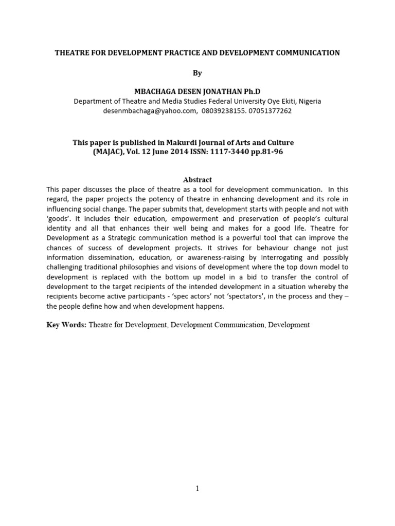 Theatre For Development Practice and Dev | PDF | Communication | Gross ...