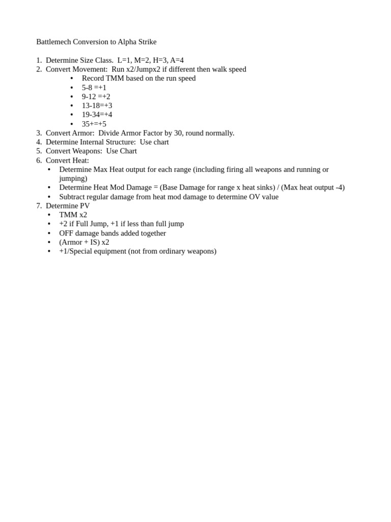 Alpha Strike Conversion Guide | PDF