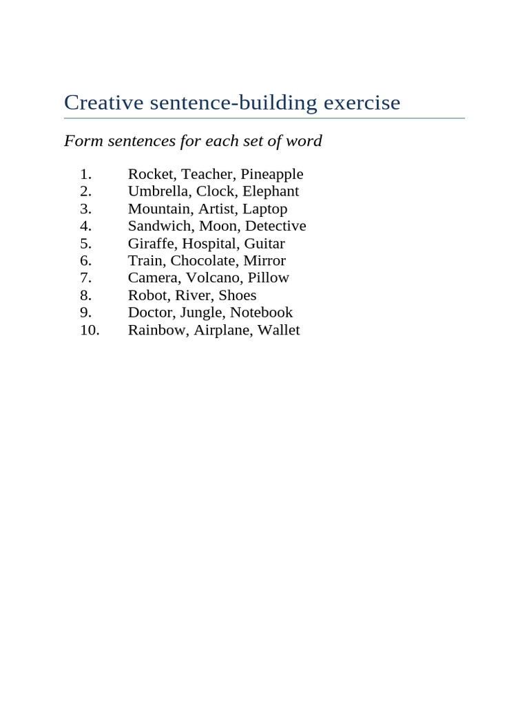 Creative Sentence Building Exercise | PDF