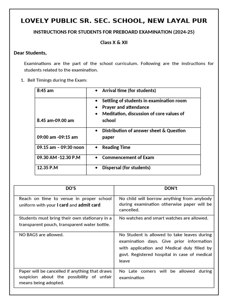 Preboard Exam Instructions 2024-25 | PDF