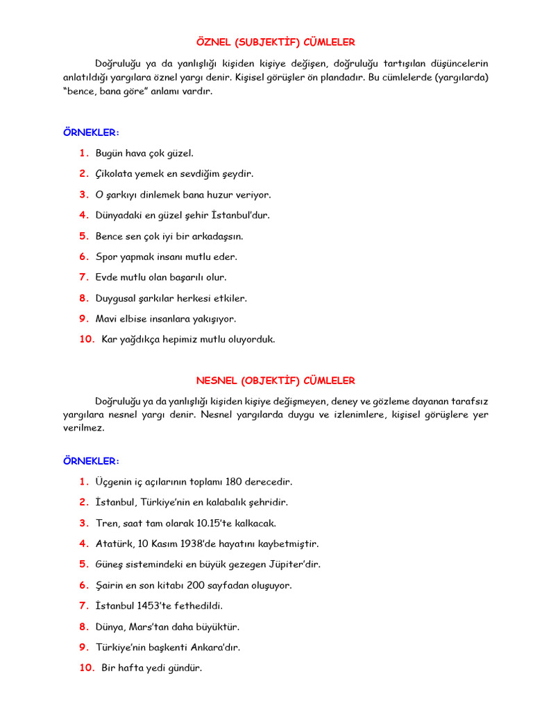 Öznel Ve Nesnel Cümleler | PDF