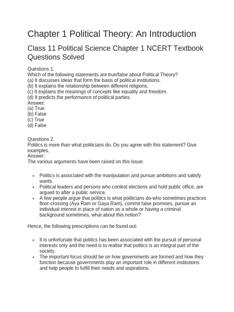 Chapter 1 Political Theory | PDF | Political Philosophy | Democracy