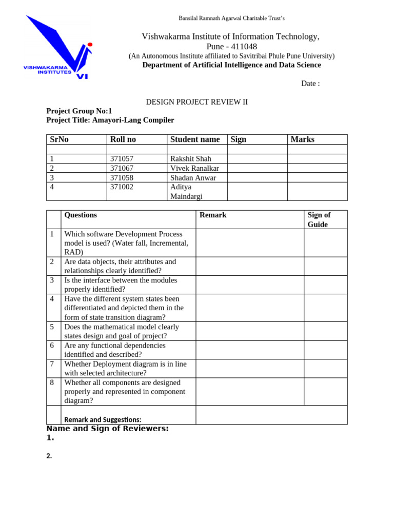 Review II Evaluation Sheet | PDF