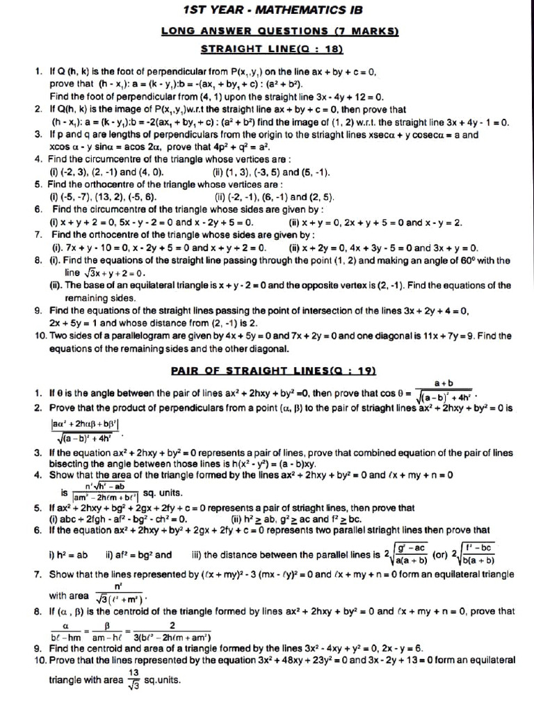 Maths 1B Important Questions File | PDF | Line (Geometry) | Triangle