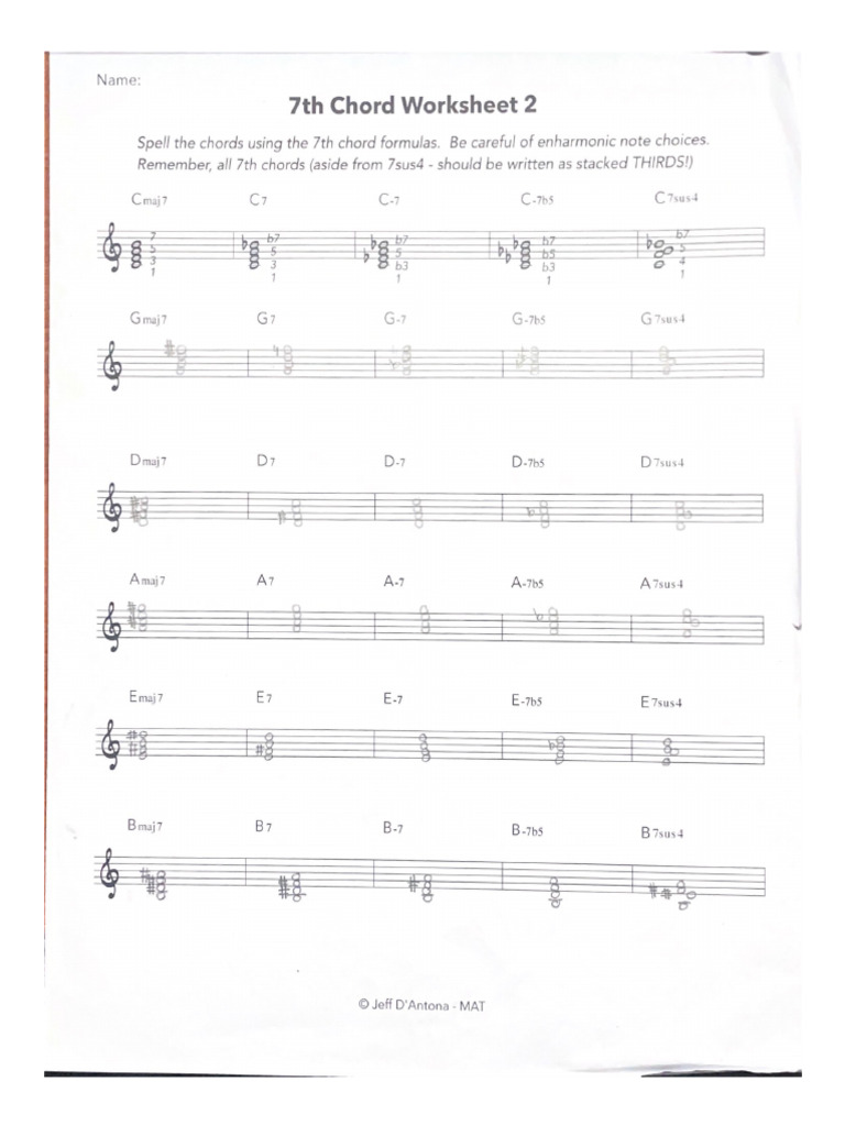 7th Chord Worksheet 2 | PDF