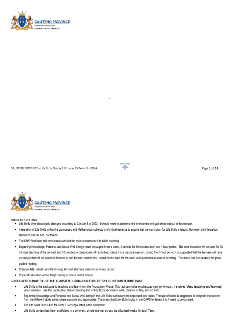 Life Skills ATP Grade 3 Circular S5 Term 3 2024 | PDF | Learning ...