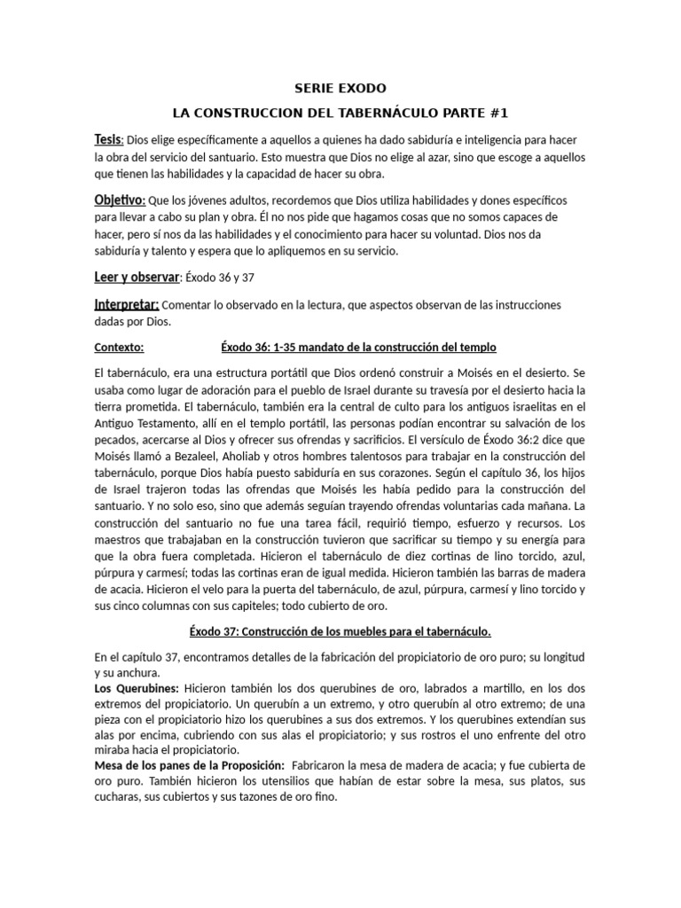 SERIE EXODO El Tabernaculo Parte 1 | PDF | Tabernáculo | Libro del éxodo