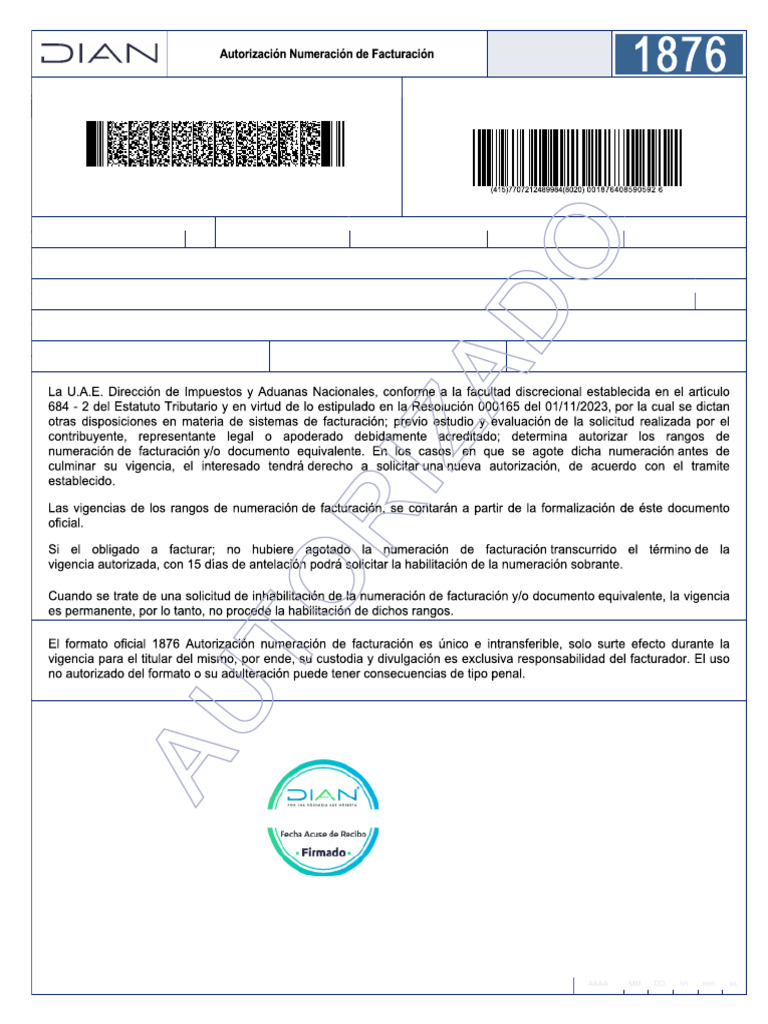 Formulario de Factura Electrónica DIAN | PDF