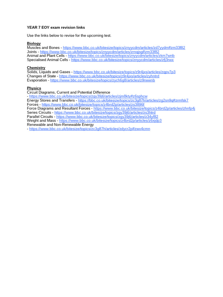 YEAR 7 EOY exam revision links 3 | PDF