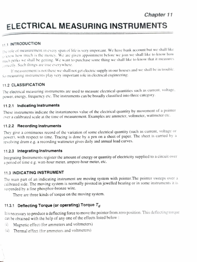 Electric Measuring Instruments Basics Of Electrical Engineering Btech Pdf