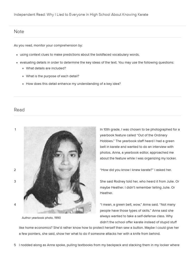 High School Lies About Karate Skills | PDF | Reading Comprehension