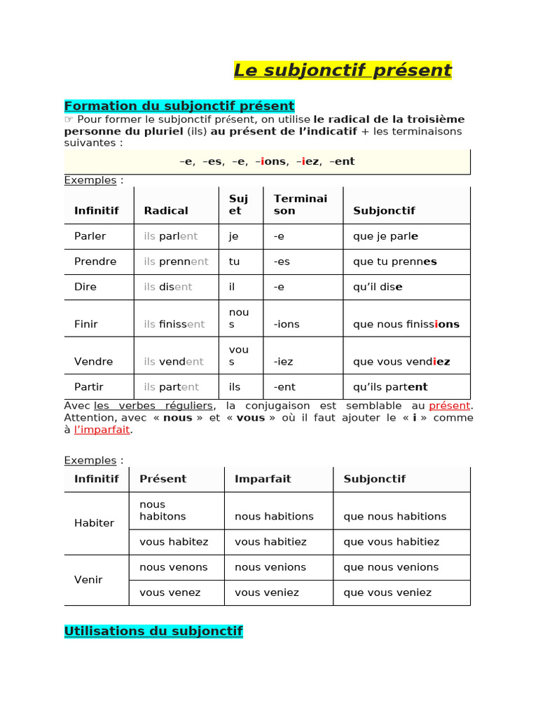 Formation et utilisation du subjonctif | PDF | Verbe | Linguistique