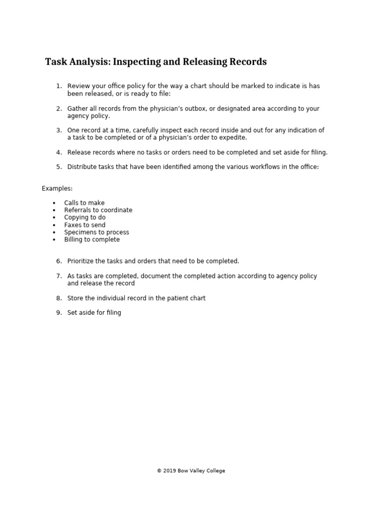 Task Analysis Inspecting and Releasing Records | PDF