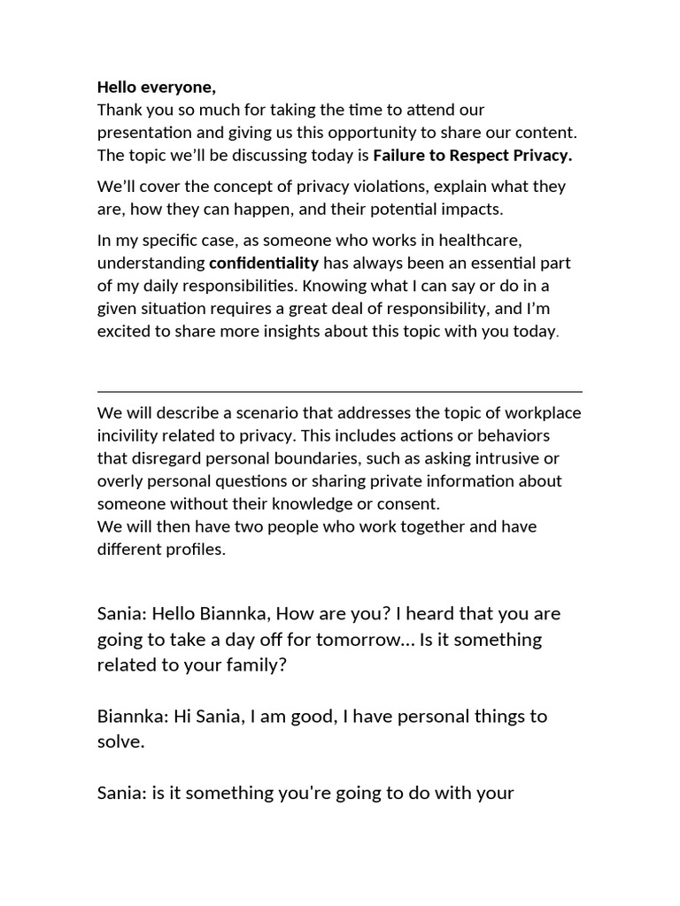 speaking notes | PDF | Privacy | Information