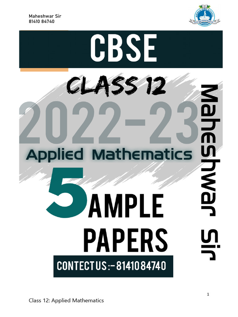 Class 12 Applied Mathematics Sample Paper | PDF | Probability ...