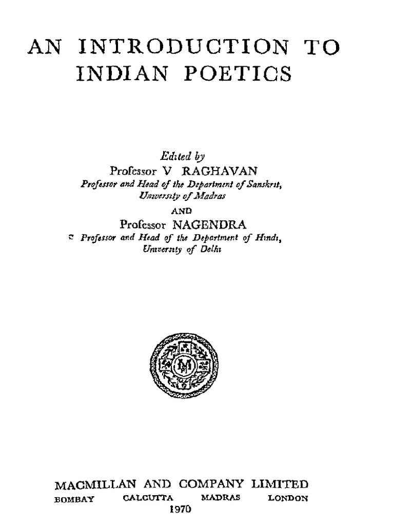 An Introduction To Indian Poetics Raghavan v. Nagendra | PDF