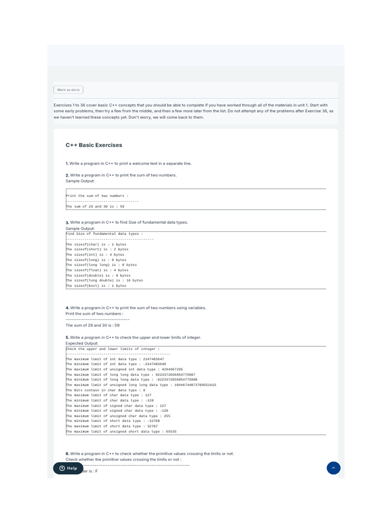 Part - 01 - Basic C++ Exercises - C++ Basic Exercises - Saylor Academy - Saylor Academy | PDF ...