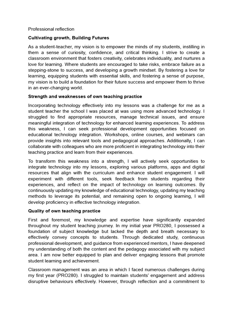 professional reflection | PDF | Differentiated Instruction | Learning