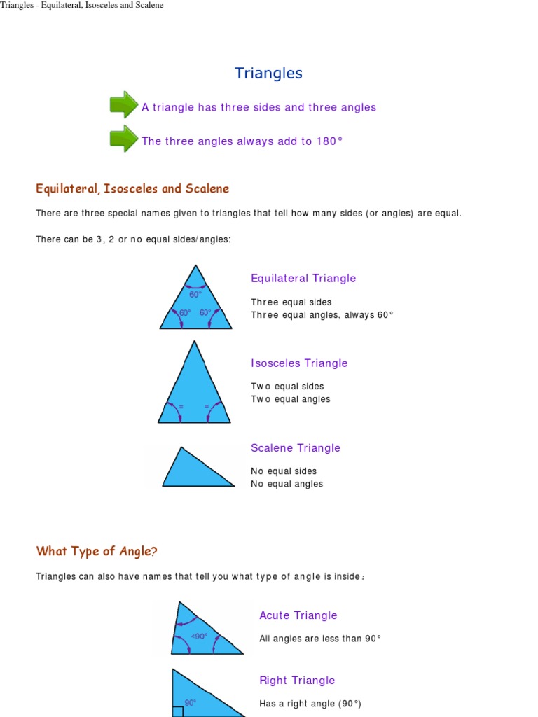 Triangles - Equilateral, Isosceles and Scalene | PDF