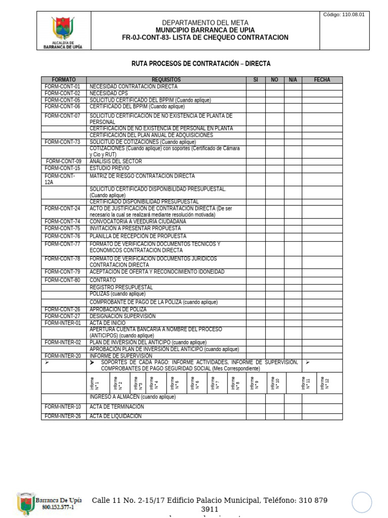 Form-Cont-83 - Lista de Chequeo Contratacion Directa | PDF