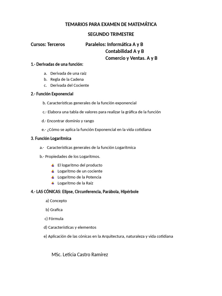 Temarios Para Examen de Matemática | PDF