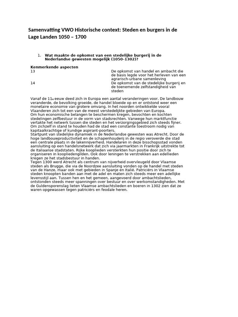 Samenvatting VWO HC Steden en Burgers | PDF