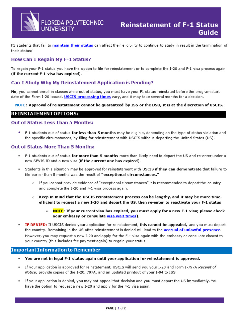 F1+Reinstatement+of+Status+Request | PDF