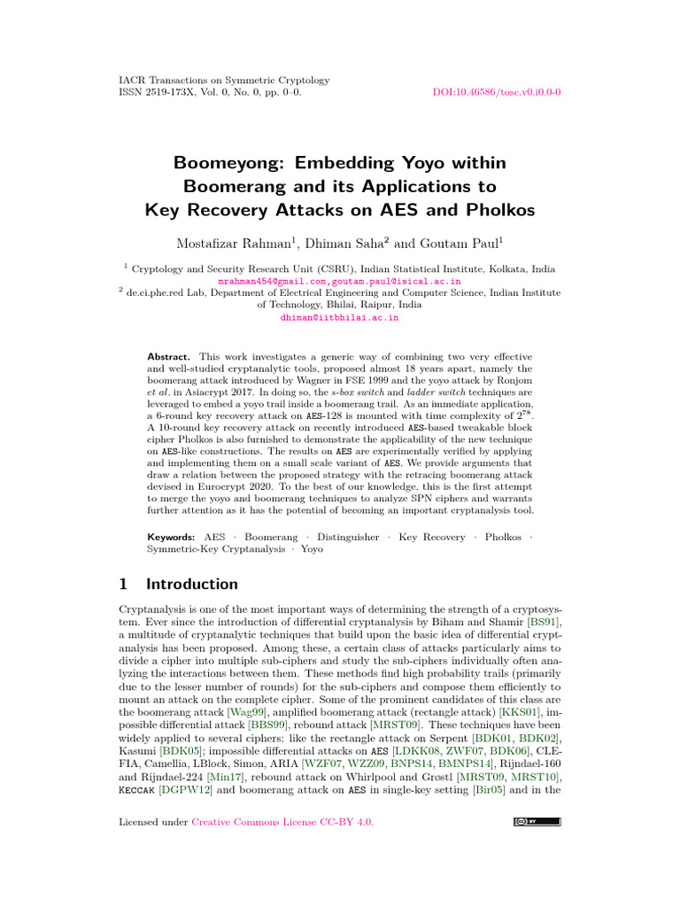Yoyo-Boomerang Fusion for AES Attacks | PDF | Cryptography | Secure ...