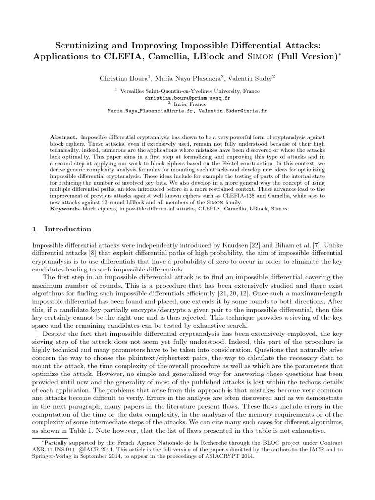 Scrutinizing and Improving Impossible Differential Attacks (2014-699 ...