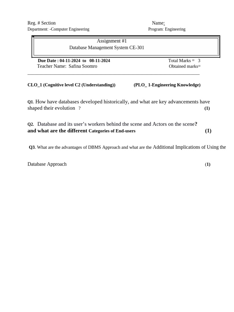 Assignment #1 DBMS Fall 2024 | PDF Assignment #1 DBMS Fall 2024 | PDF
