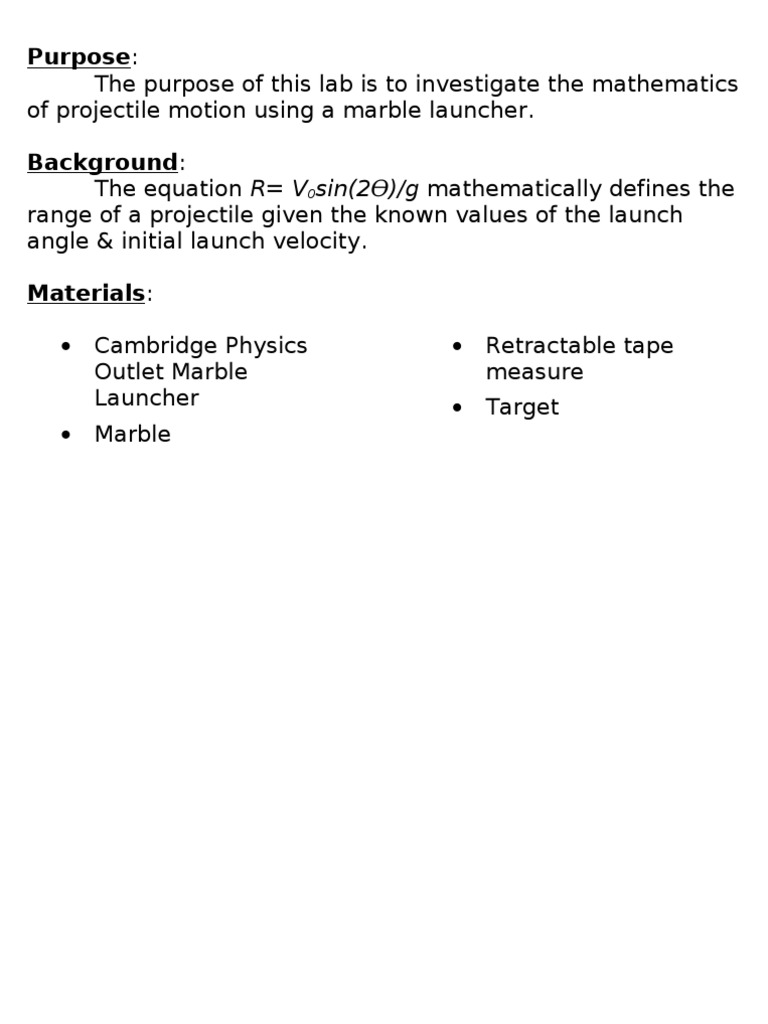 Physics Lab: Projectile Motion Study | PDF
