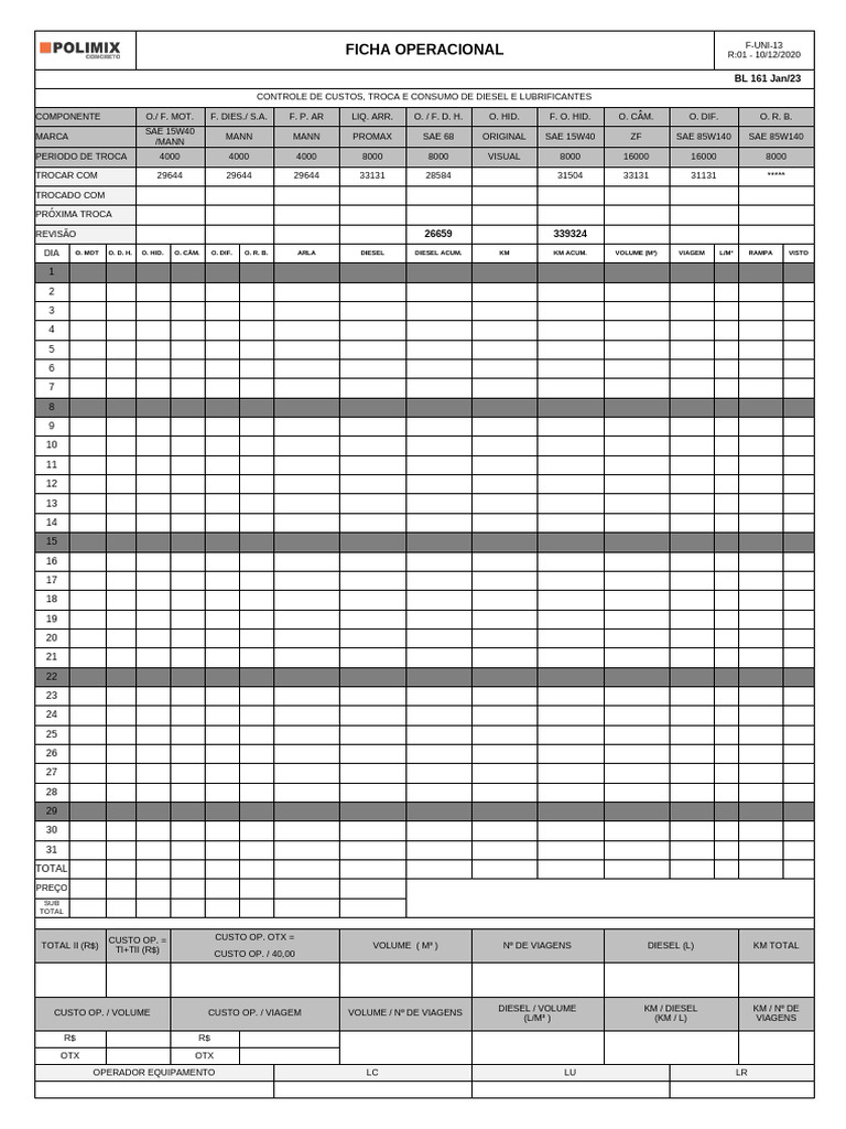F-UNI-13 - Ficha Operacional BL 161 | PDF