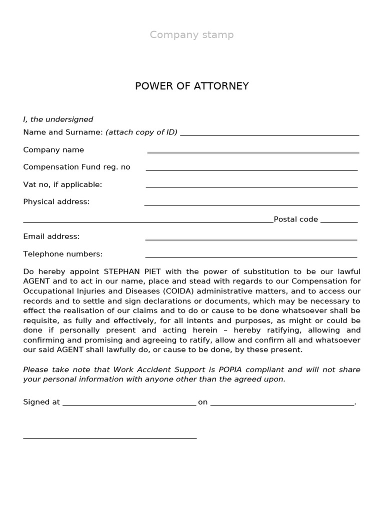 Power-Of-Attorney Coida | PDF