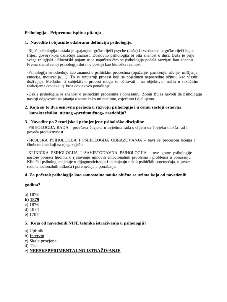 Pitanja I Odgovori Iz Psihologije Emir | PDF