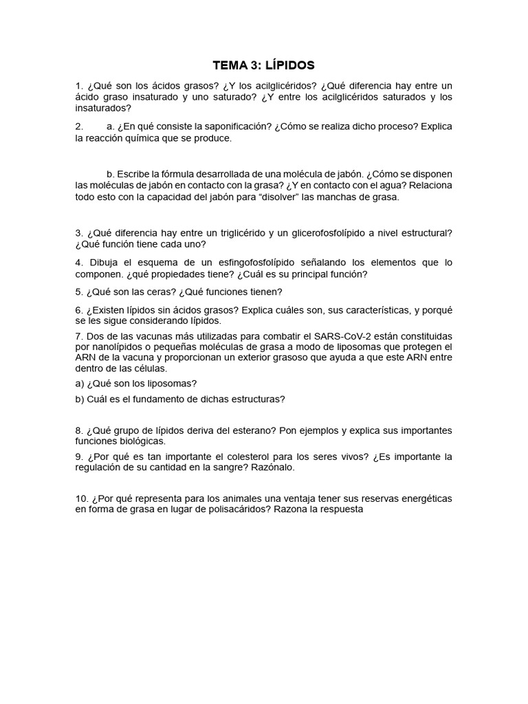 ACTIVIDADES ENTREGABLES. Tema 3. Lipidos | PDF