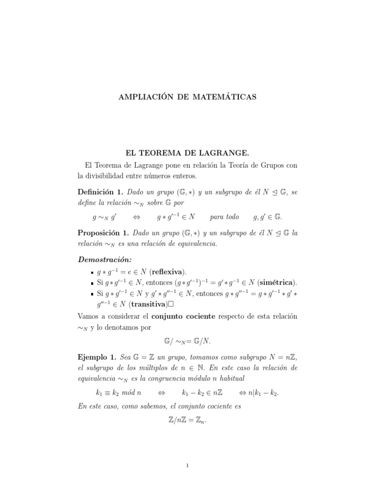 Teorema de Lagrange | PDF | Grupo (Matemáticas) | Matemáticas