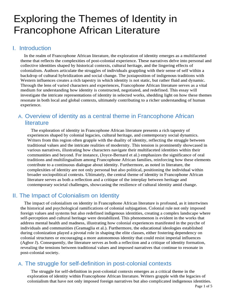 Identity Themes in Francophone African Literature | PDF | Identity ...