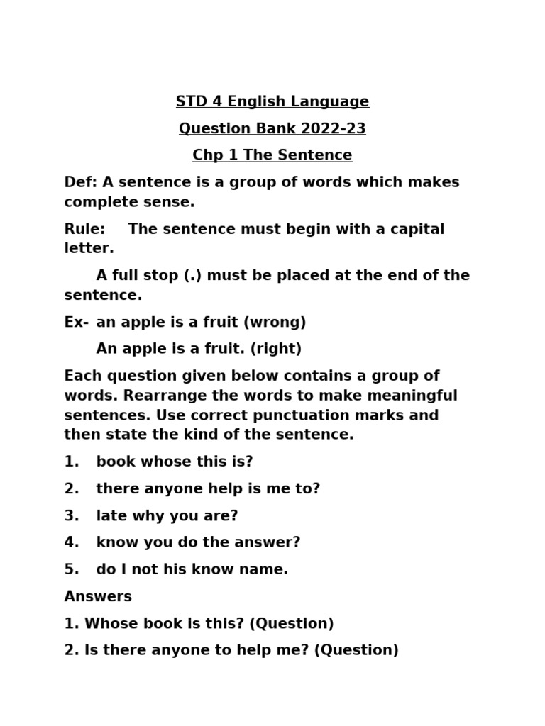 Std 4 Language Question Bank Pdf Adverb Adjective