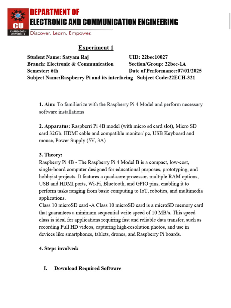 EXp 1 | PDF | Raspberry Pi | Computer Engineering